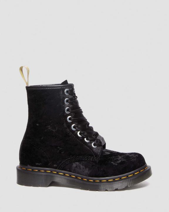Vegan 1460 Women's Crushed Velvet Lace Up Boots in Black Vegan 1460 Women's Crushed Velvet Lace Up Boots in Black