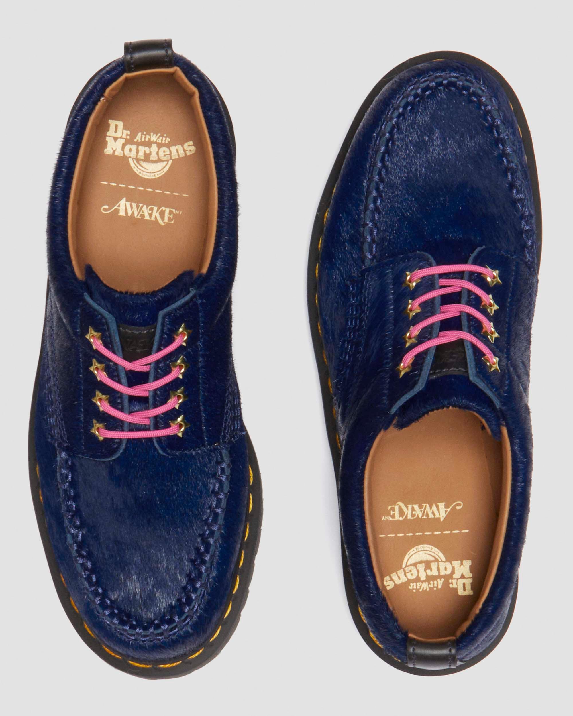 Lowell Awake Hair-On Leather Moc Toe Shoes in Navy | Dr. Martens Lowell Awake Hair-On Leather Moc Toe Shoes in Navy | Dr. Martens