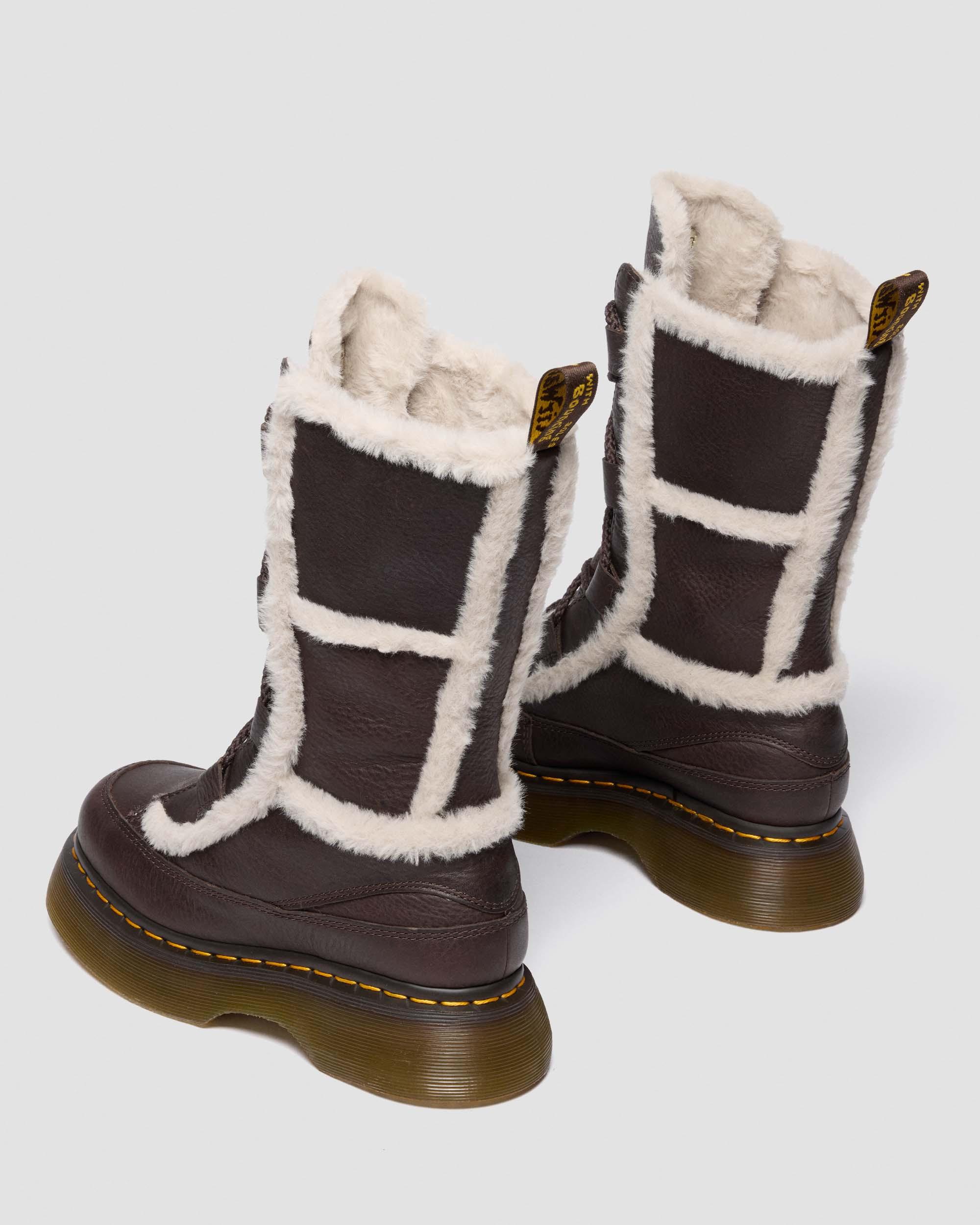 Buzz Lace Up Faux Fur Lined Grizzly Leather Boots in Dark Brown | Dr ...