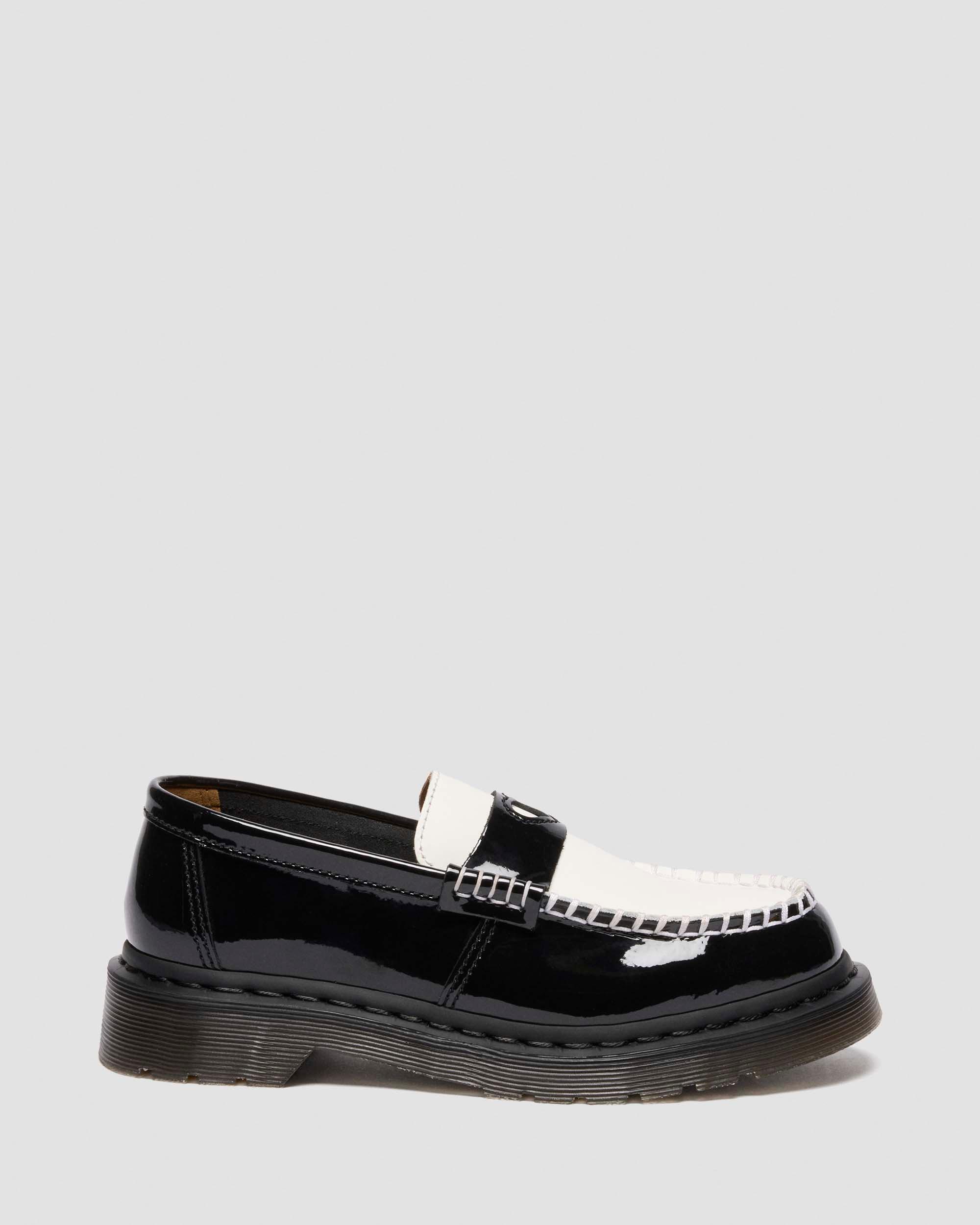 PENTON HEART TWO-TONE PATENT LEATHER LOAFERS in Black & White | Dr. Martens