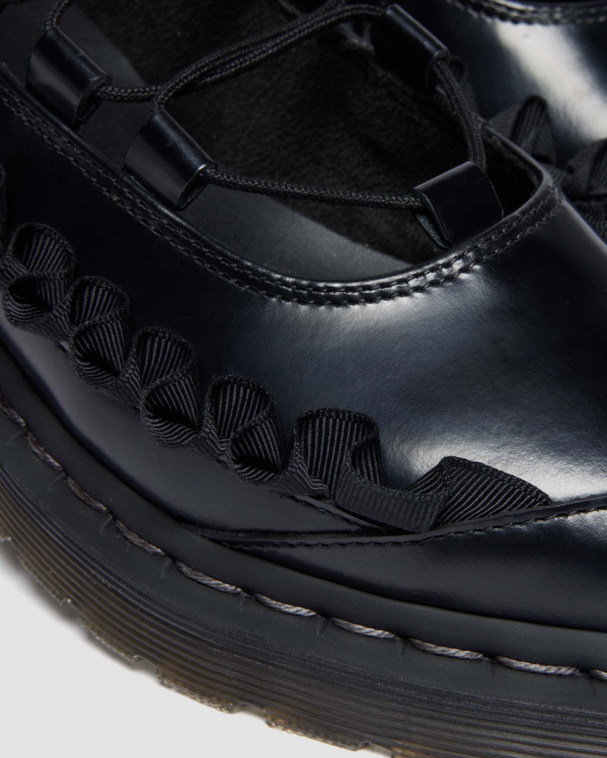 ELPHIE II FRILL LEATHER BALLET FLATS in Black | Dr. Martens