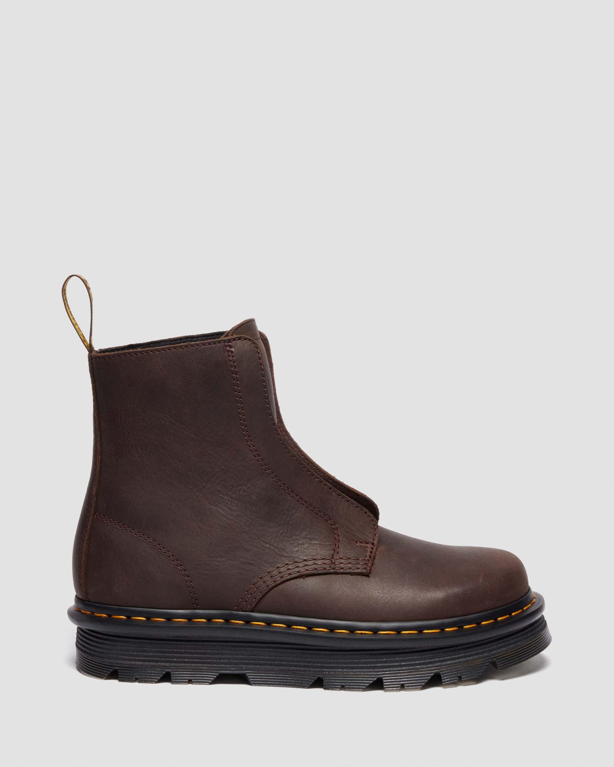 Zebzag Laceless Slip On Leather Boots in Dark Brown | Dr. Martens