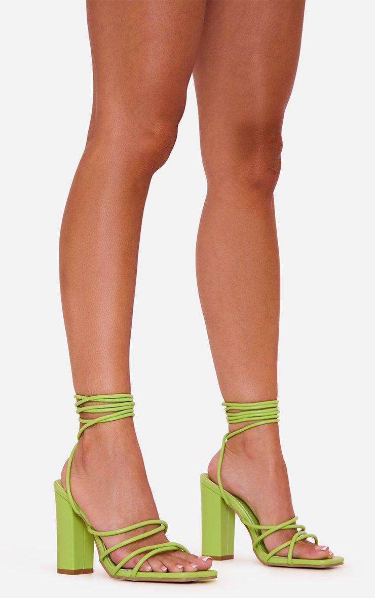 Dora Lace Up Square Toe Block Heel In Green Faux Leather | EGO US | EGO