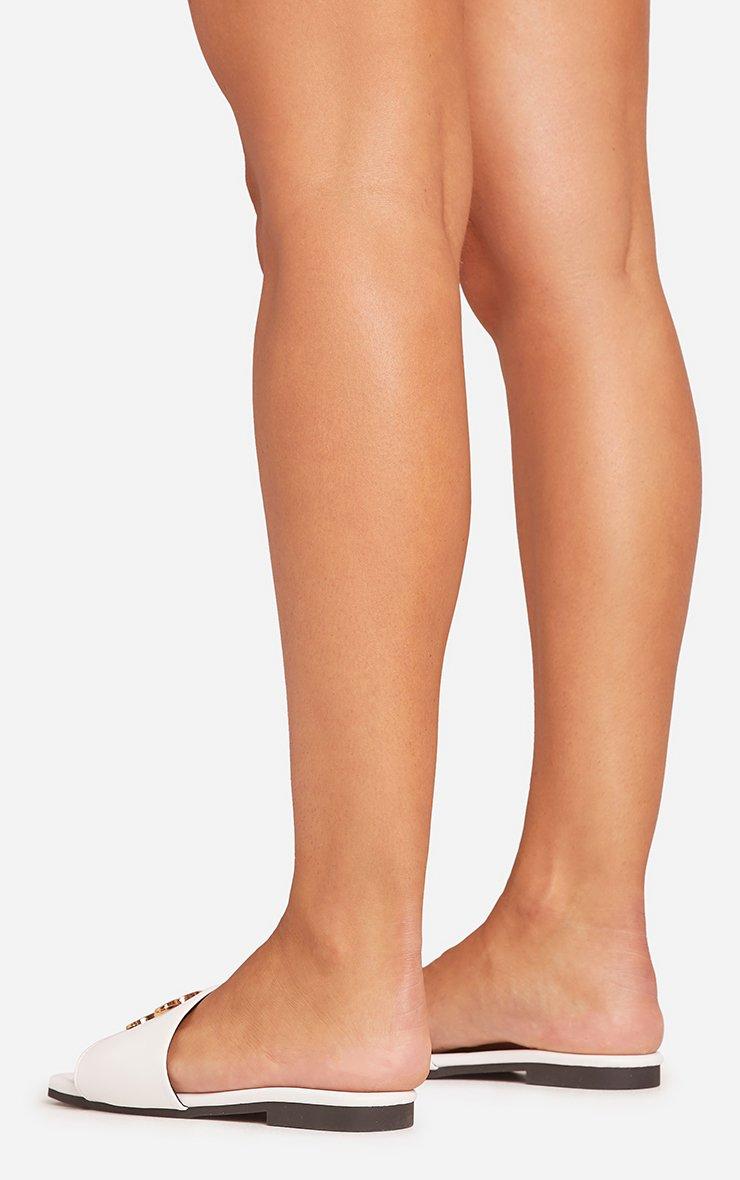 Chaser Gold Logo Detail Square Toe Flat Slider Sandal In White Faux ...