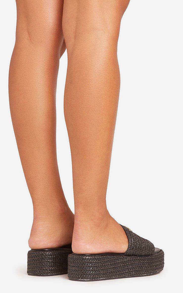 Boii Logo Detail Square Toe Flatform Slider Sandal In Black Woven | EGO ...