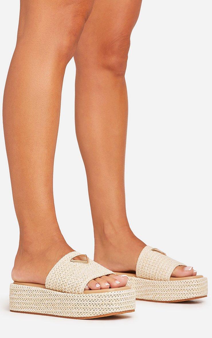 Boii Logo Detail Square Toe Flatform Slider Sandal In Beige Woven | EGO ...