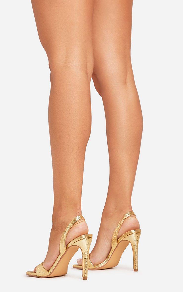 Devils-Food Square Toe Slingback Stiletto Heel In Gold Croc Print Faux ...