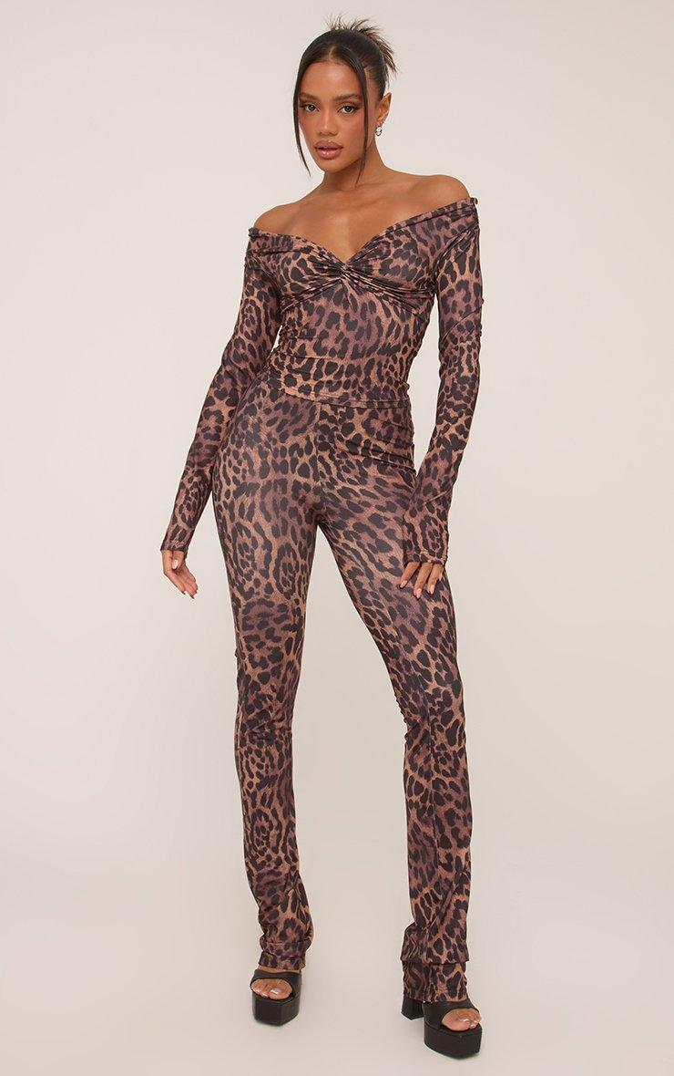 Long Sleeve Bardot Top And High Waist Skinny Flared Trousers Co-Ord Set ...