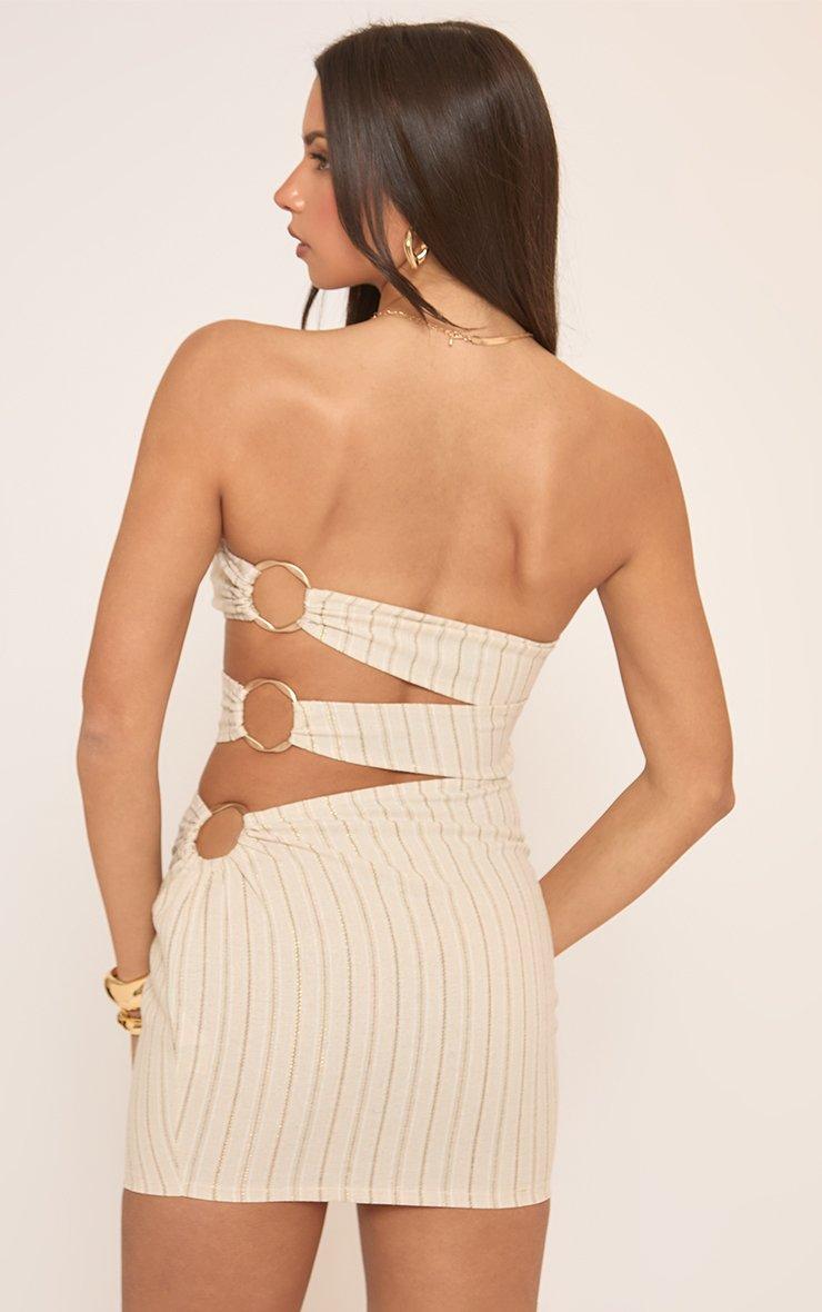 Bandeau Cut Out Mini Dress In Stone Striped Linen | EGO Shoes Bandeau Cut Out Mini Dress In Stone Striped Linen | EGO Shoes