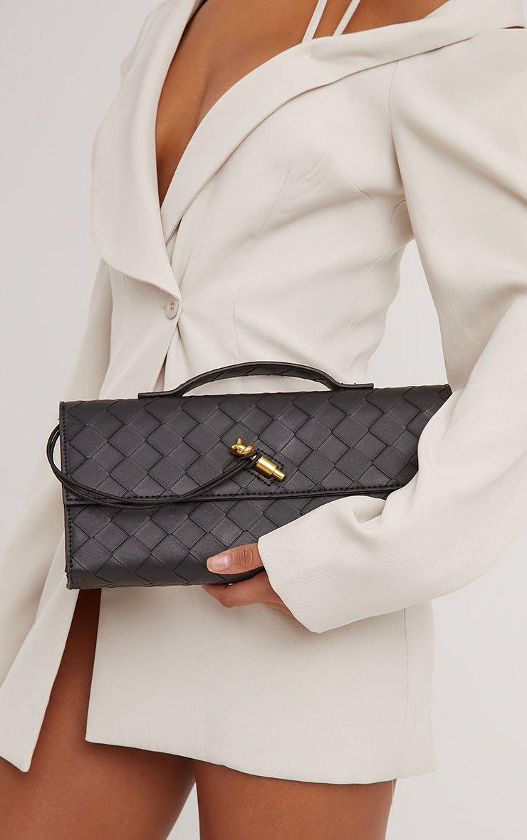 Tori Woven Detail Rectangle Shaped Clutch Bag In Black Faux Leather ...