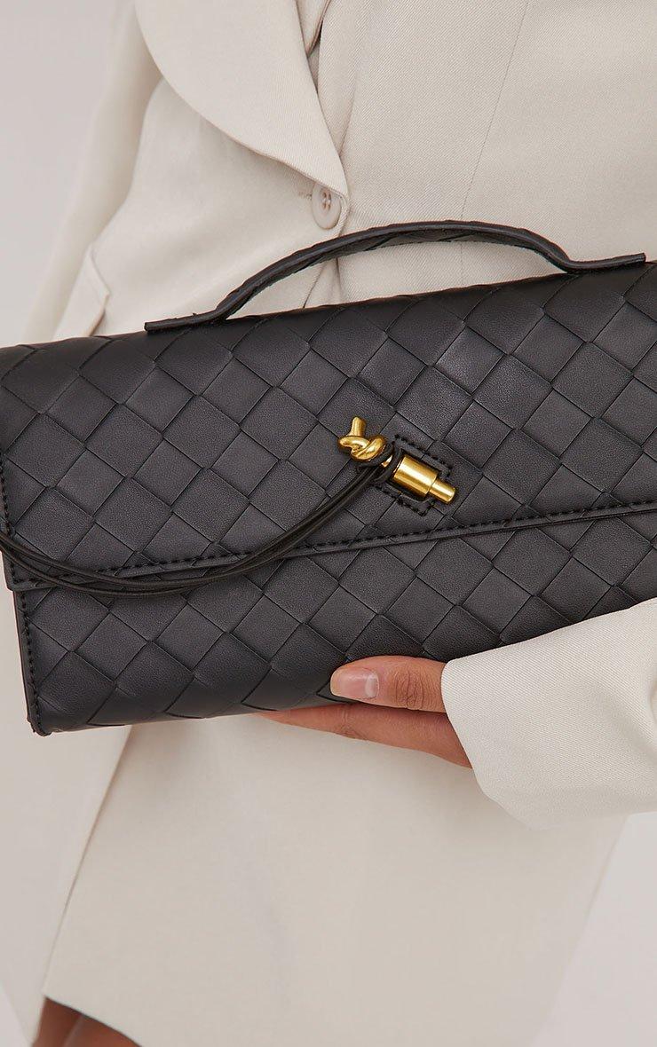 Tori Woven Detail Rectangle Shaped Clutch Bag In Black Faux Leather ...