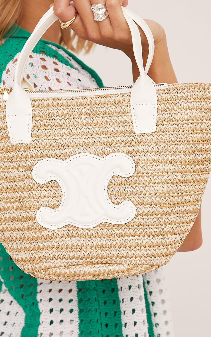 Tove Logo Detail Beach Bag In White Faux Leather And Beige Woven | EGO ...