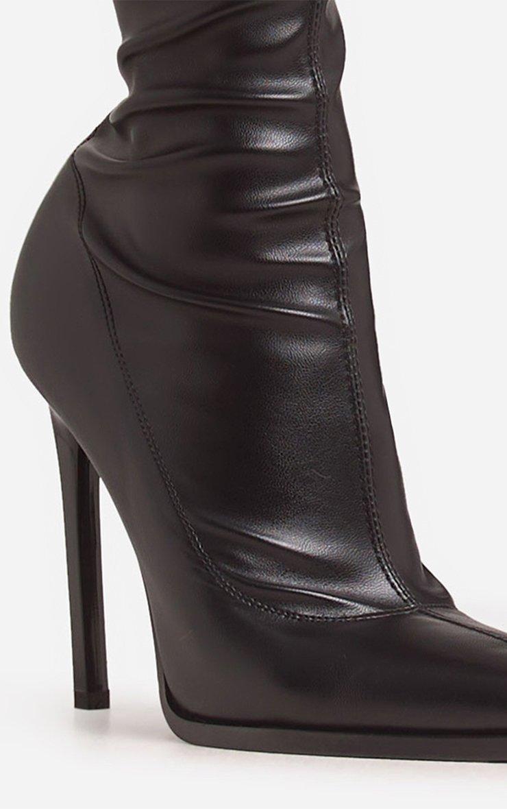 Isbah Pointed Toe Stiletto Heel Knee High Long Boot In Black Faux ...