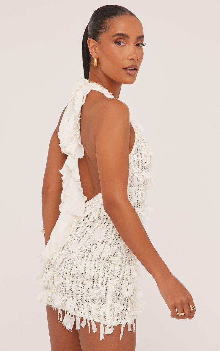 Extreme Plunge Mini Bodycon Dress In Cream Texture | EGO US | EGO