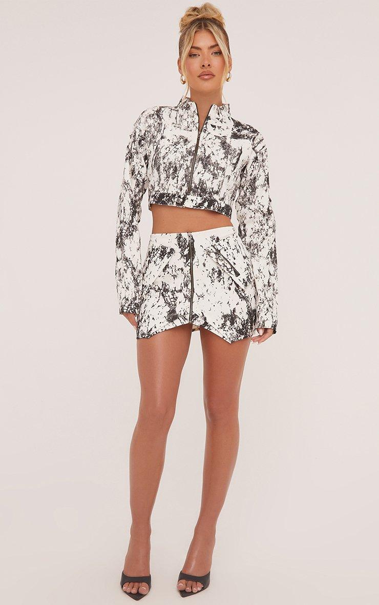 Zip Front Cropped Jacket In Cream Acid Wash | EGO US | EGO