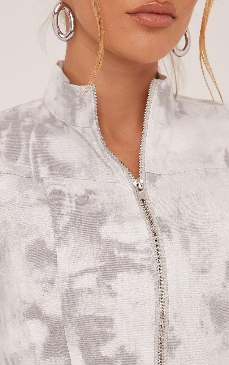 High Neck Zip Front Cropped Jacket In Light Grey Acid Wash | EGO US | EGO