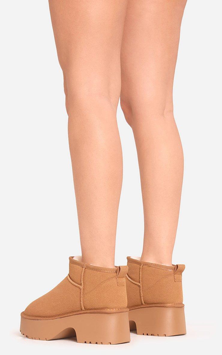 Akitar Faux Fur Lining Platform Block Heel Ankle Boot In Chestnut Faux ...