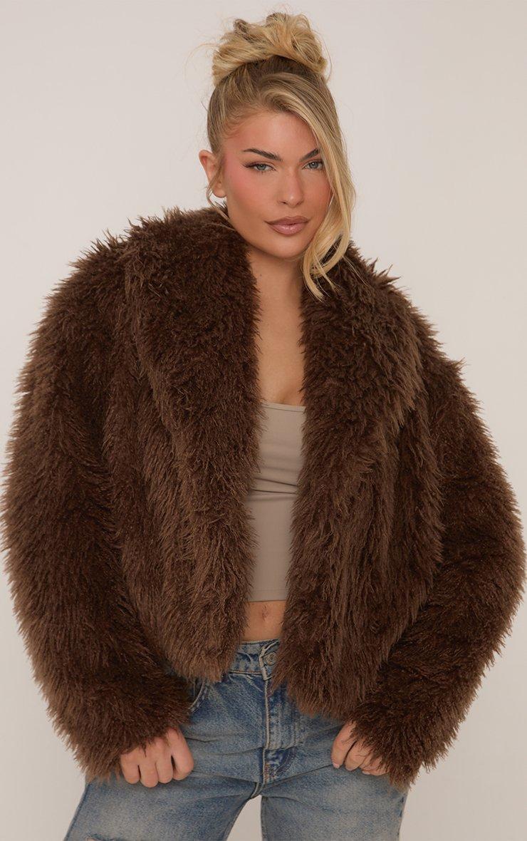 Oversized Collar Coat In Brown Shaggy Fur | EGO US | EGO