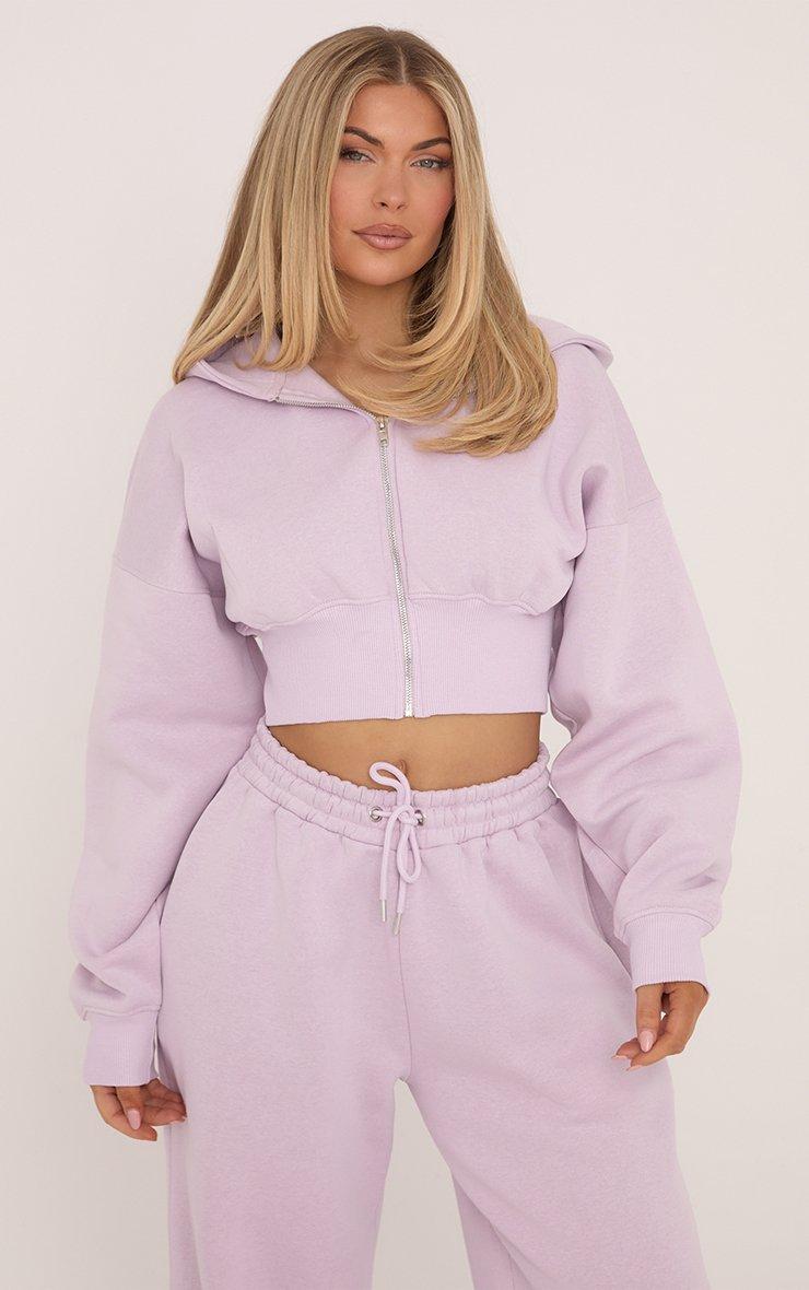 Zip Through Cropped Hoodie In Lilac | EGO US | EGO