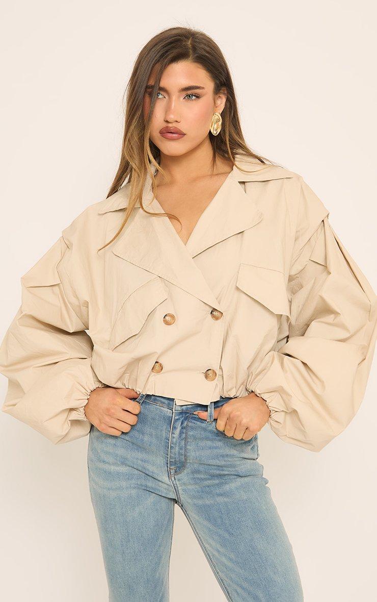 Long Sleeve Cinched Waist Cropped Trench Coat In Stone | EGO US | EGO