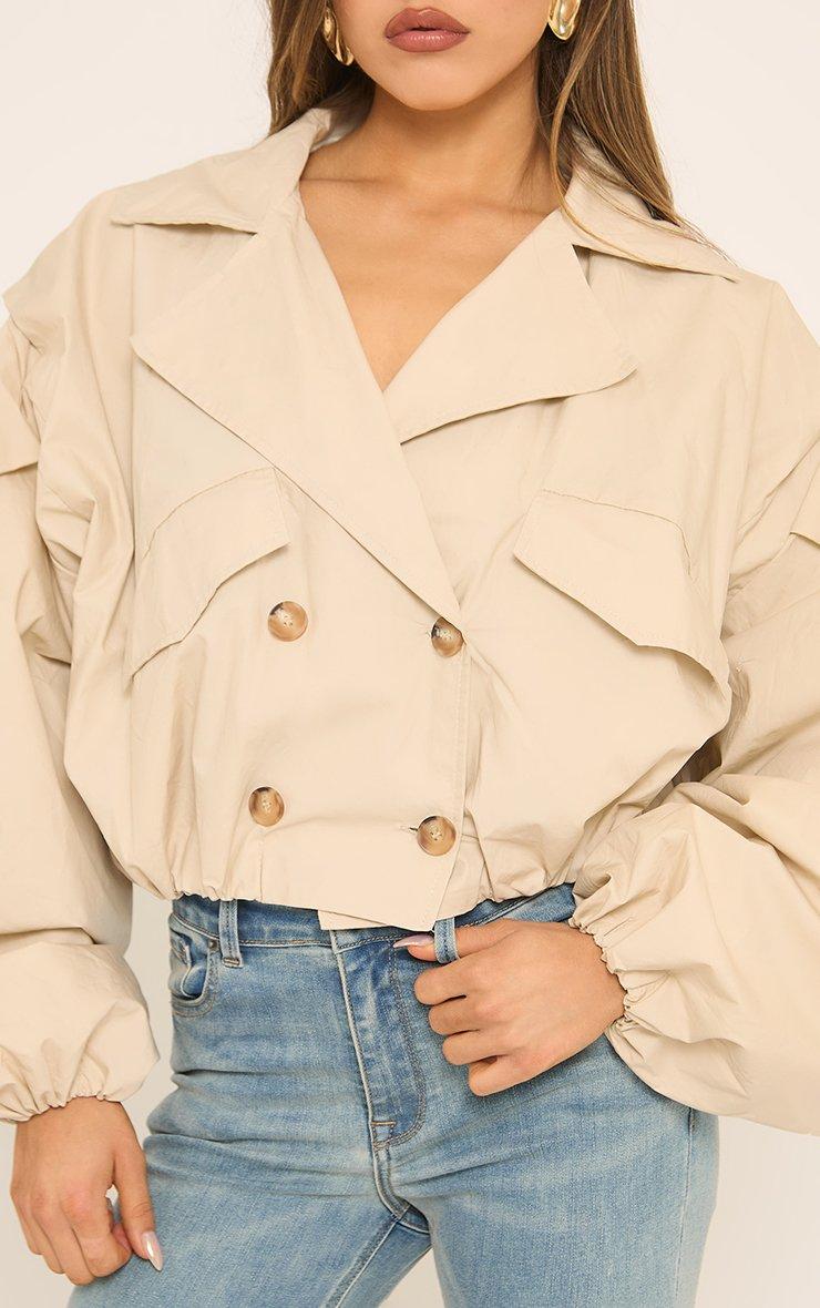Long Sleeve Cinched Waist Cropped Trench Coat In Stone | EGO US | EGO