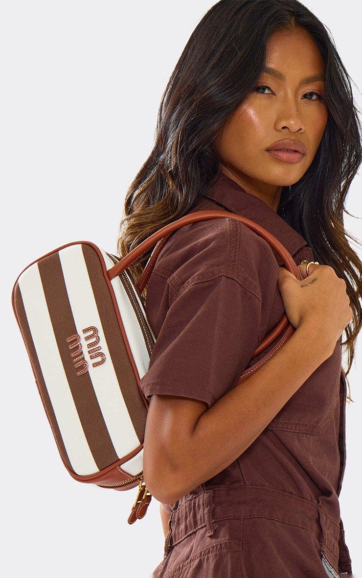 Apollo Logo Detail Striped Shoulder Bag In Brown Faux Leather | EGO US ...