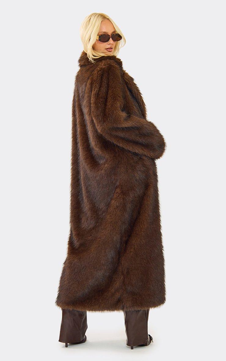 Oversized Maxi Coat In Chocolate Brown Look Faux Fur | EGO EU | EGO
