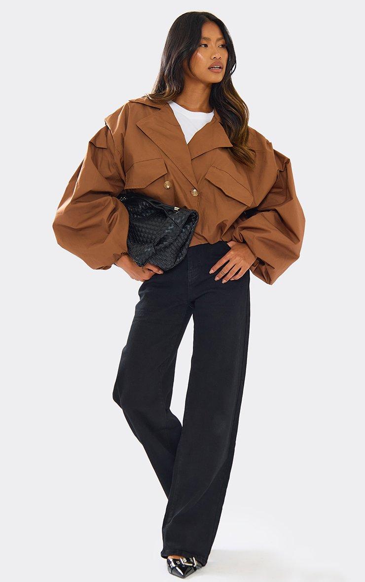 Long Sleeve Cinched Waist Cropped Trench Coat In Chocolate Brown | EGO ...