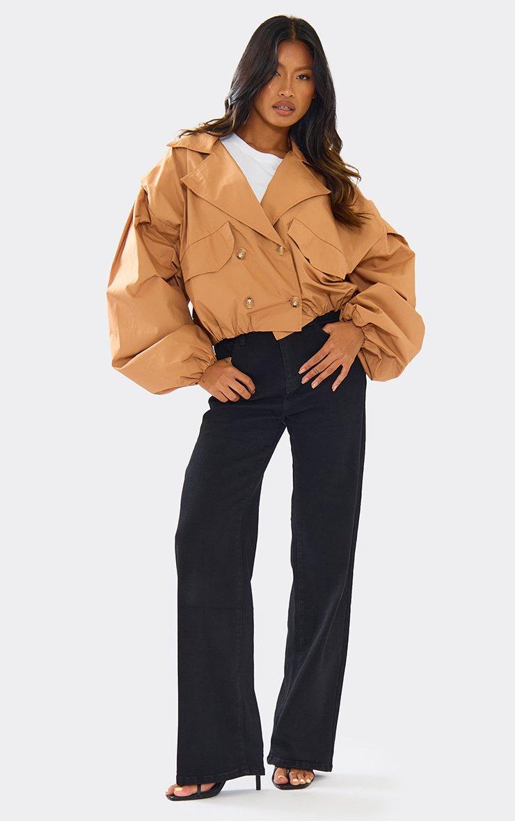 Long Sleeve Cinched Waist Cropped Trench Coat In Light Brown | EGO US | EGO