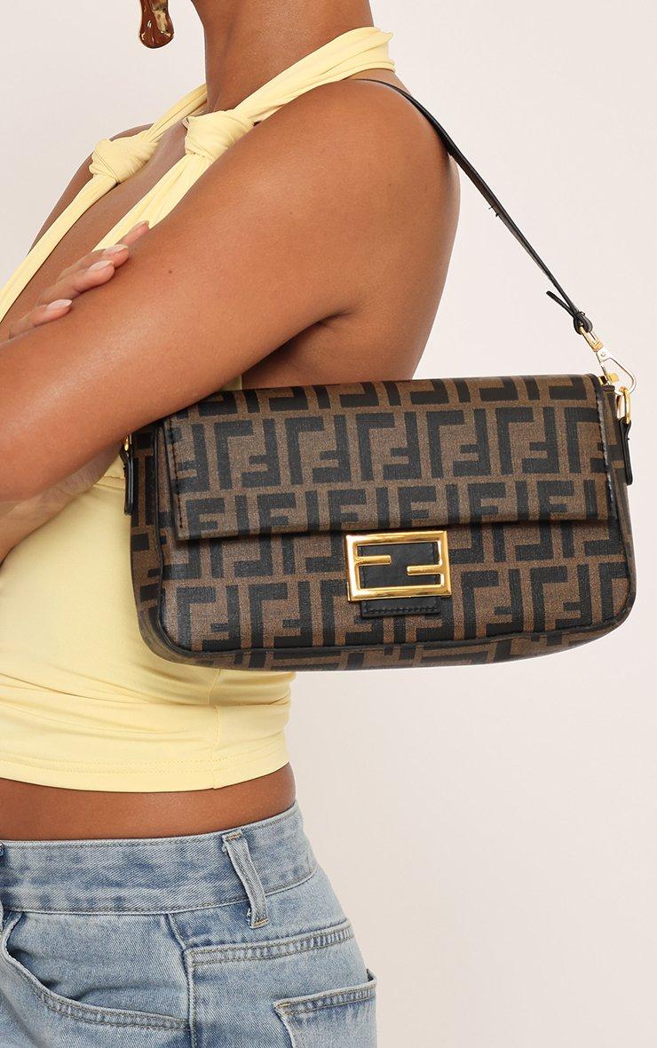 Louis Logo Detail Rectangle Shaped Shoulder Bag In Brown Faux Leather ...