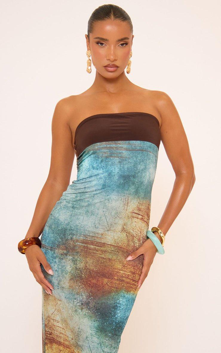 Bandeau Overlay Panel Maxi Dress In Multi Printed | EGO US | EGO