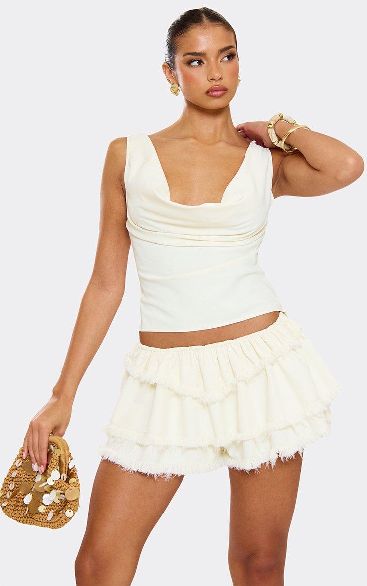 Sleeveless Cowl Neck Zip Side Detail Top In Cream | EGO US | EGO