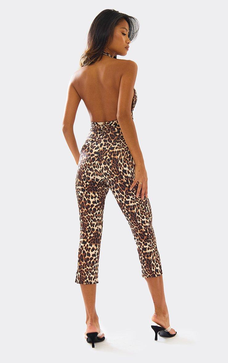 Scarf Detail Open Back Capri Jumpsuit In Brown Leopard Print | EGO US | EGO