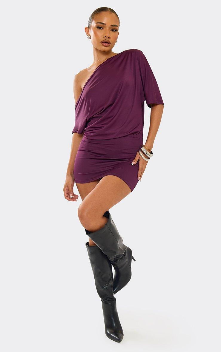 Slash Neck Short Sleeve Mini Dress In Plum | EGO EU | EGO