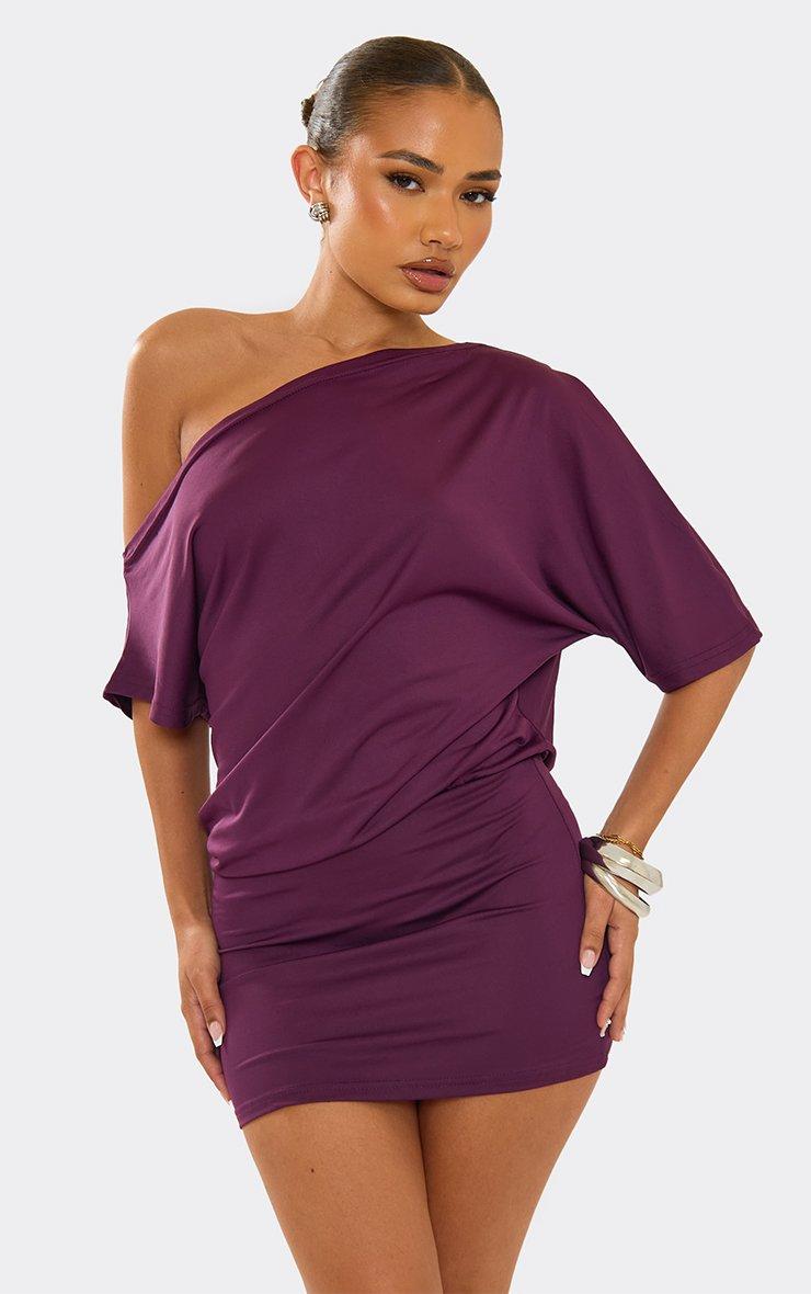 Slash Neck Short Sleeve Mini Dress In Plum | EGO EU | EGO