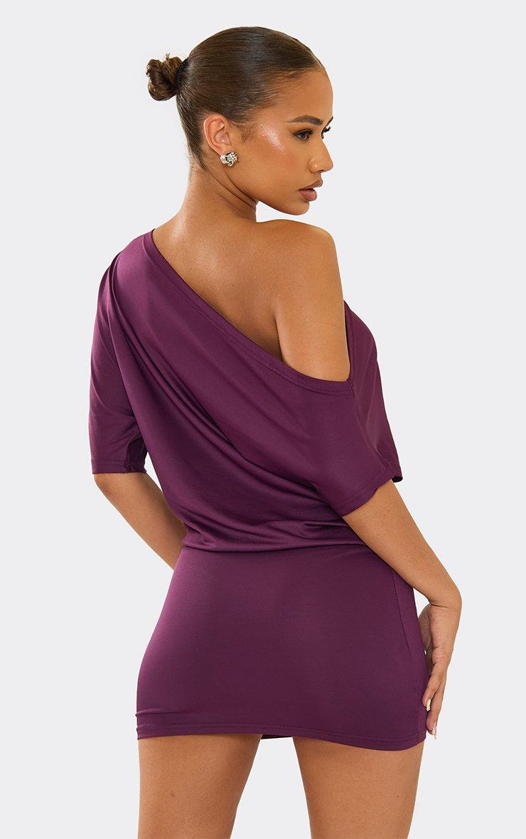 Slash Neck Short Sleeve Mini Dress In Plum | EGO EU | EGO