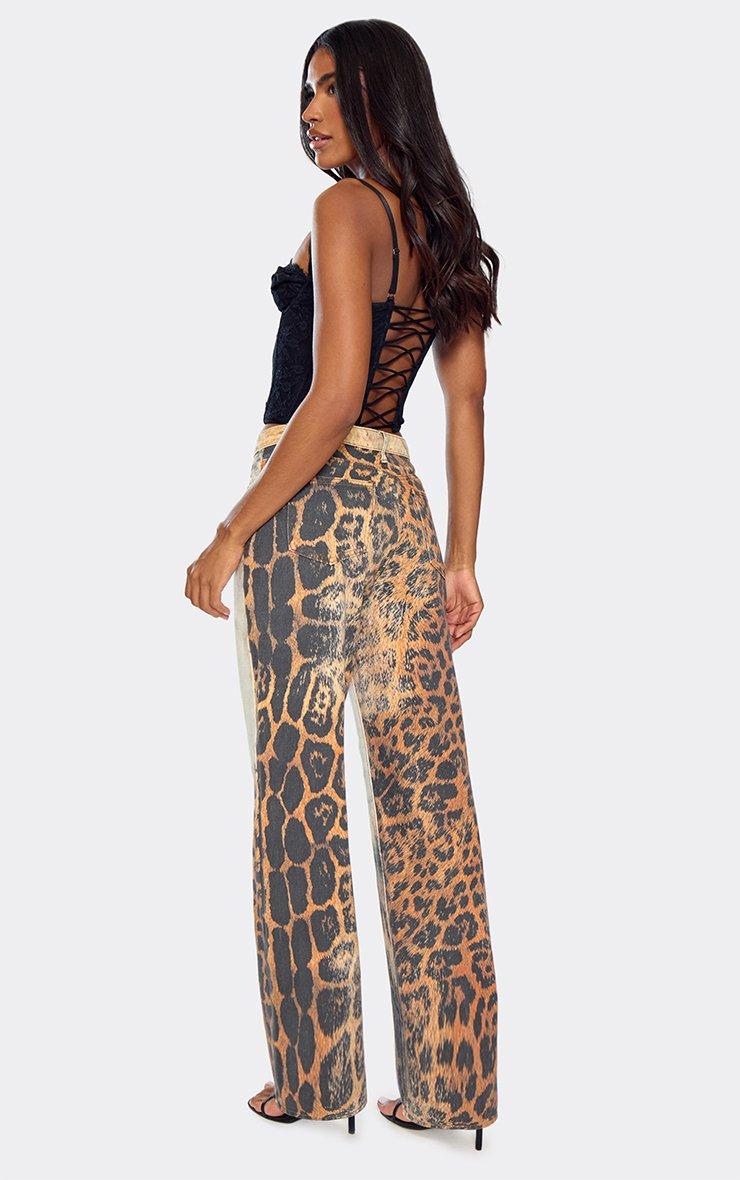 Low Rise Boyfriend Jeans In Washed Brown Leopard Print Denim | EGO EU | EGO