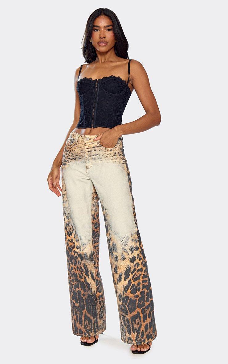 Low Rise Boyfriend Jeans In Washed Brown Leopard Print Denim | EGO EU | EGO