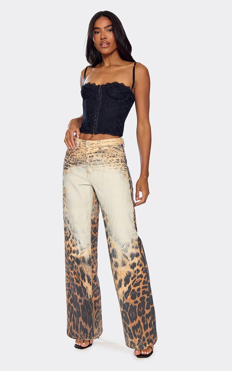 Low Rise Boyfriend Jeans In Washed Brown Leopard Print Denim | EGO EU | EGO