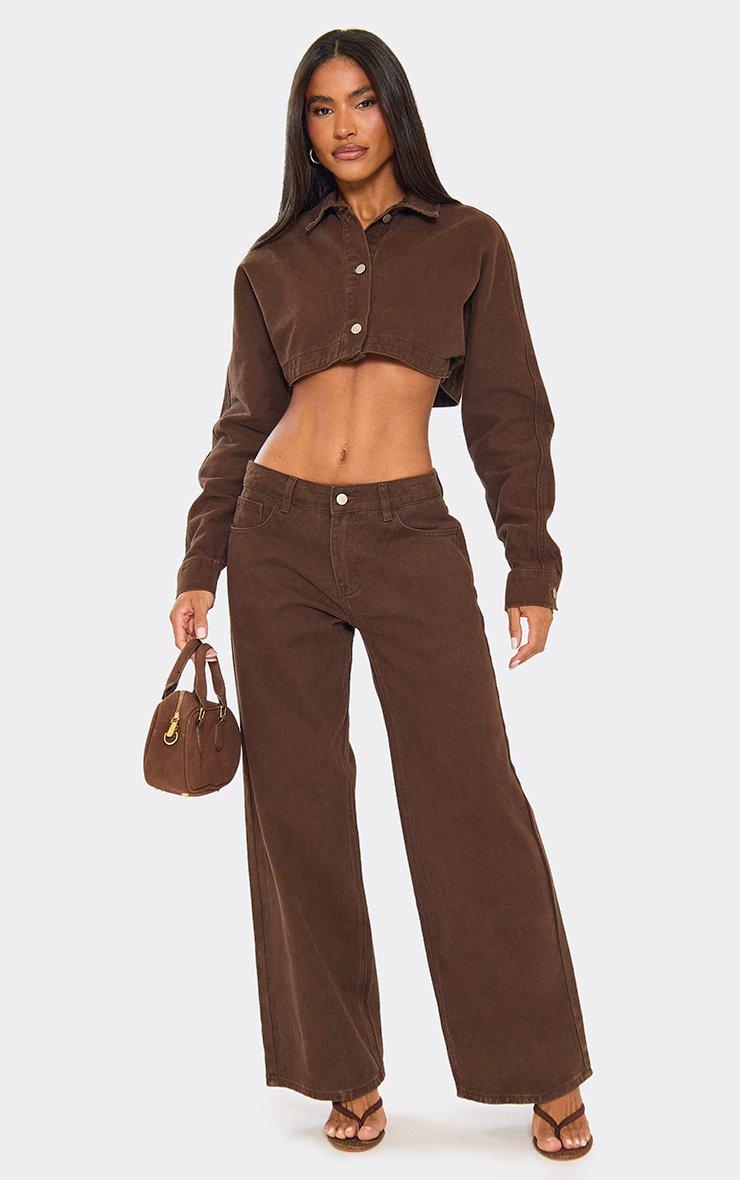 Long Sleeve Extreme Cropped Jacket In Chocolate Brown Denim | EGO US | EGO
