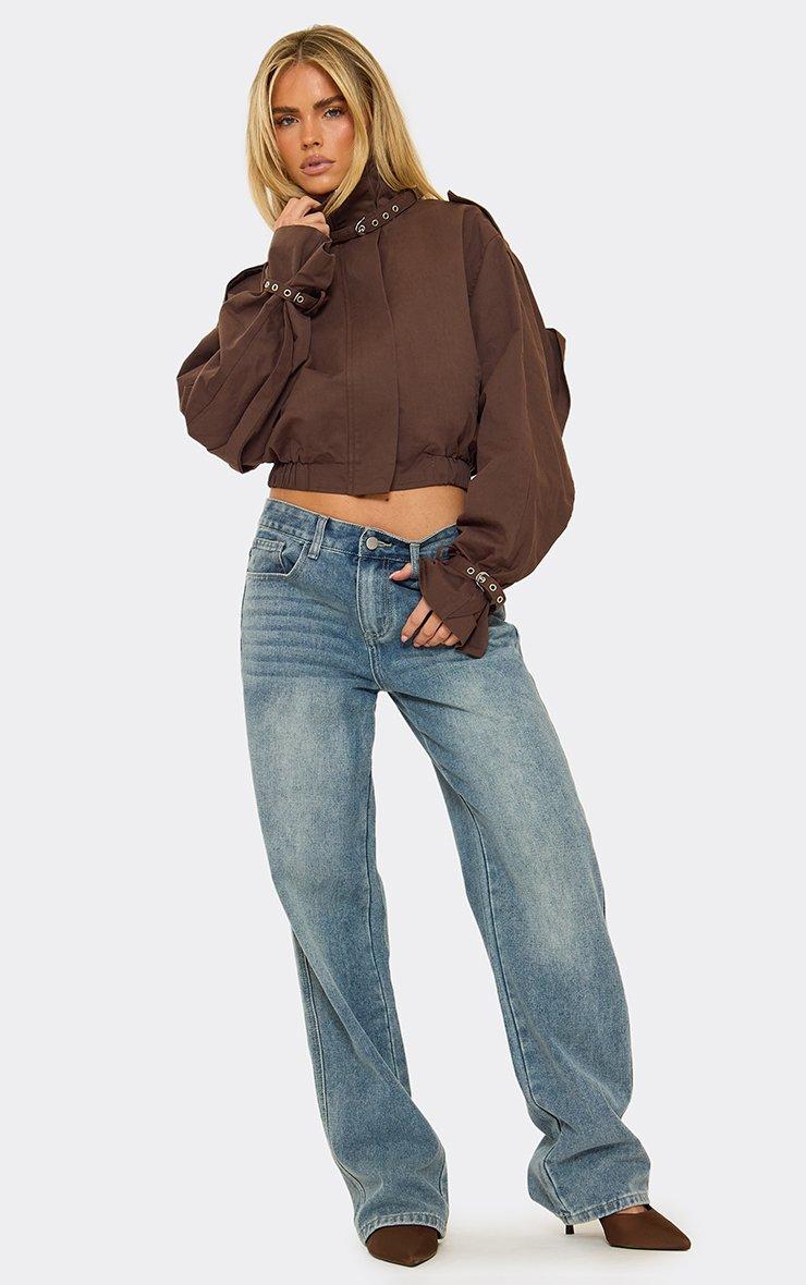 High Neck Strap Detail Cropped Trench Coat In Chocolate Brown | EGO US ...