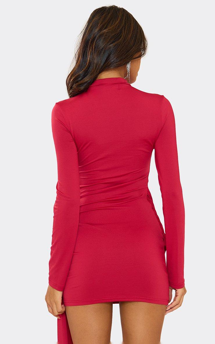 Long Sleeve Crossover Drape Front Detail Mini Dress In Red | EGO US | EGO
