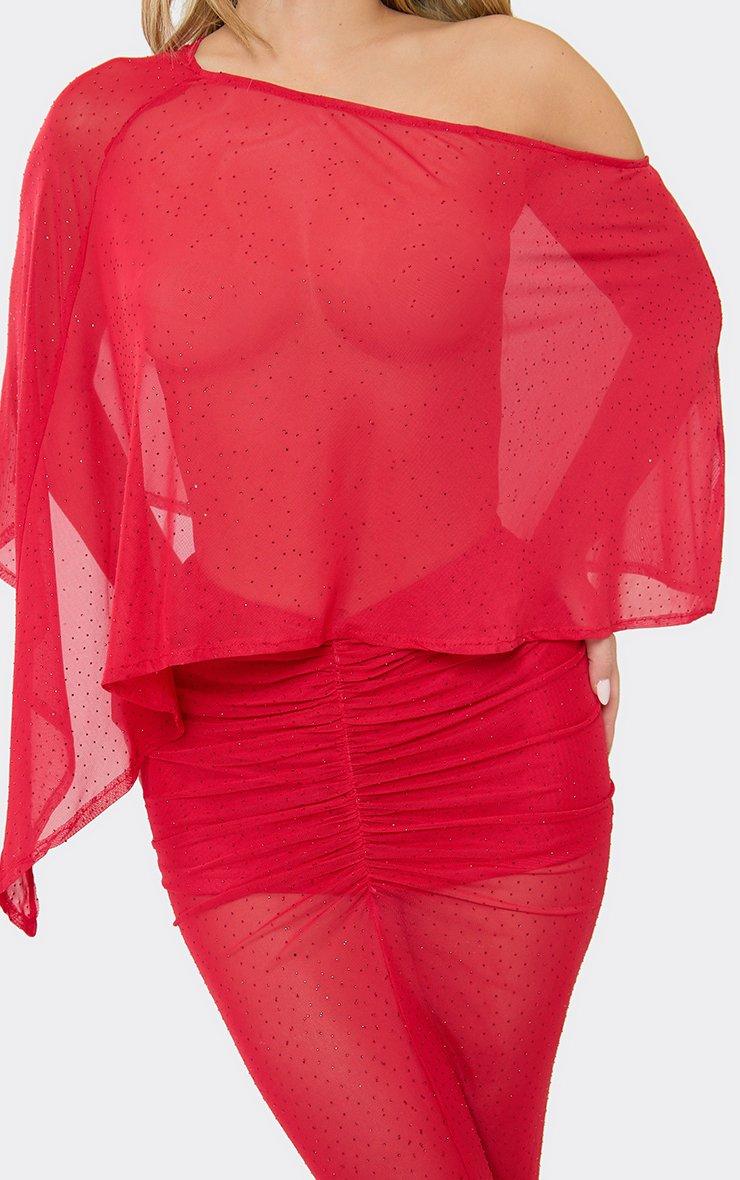 Off The Shoulder Cape Top And Ruched Maxi Skirt Co-Ord Set In Red ...