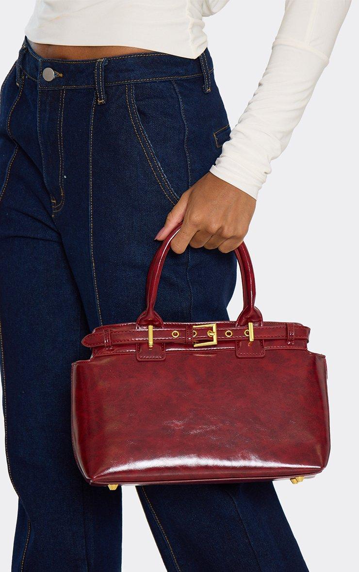 Ellaria Buckle Detail Rectangle Shaped Tote Bag In Burgundy Faux ...