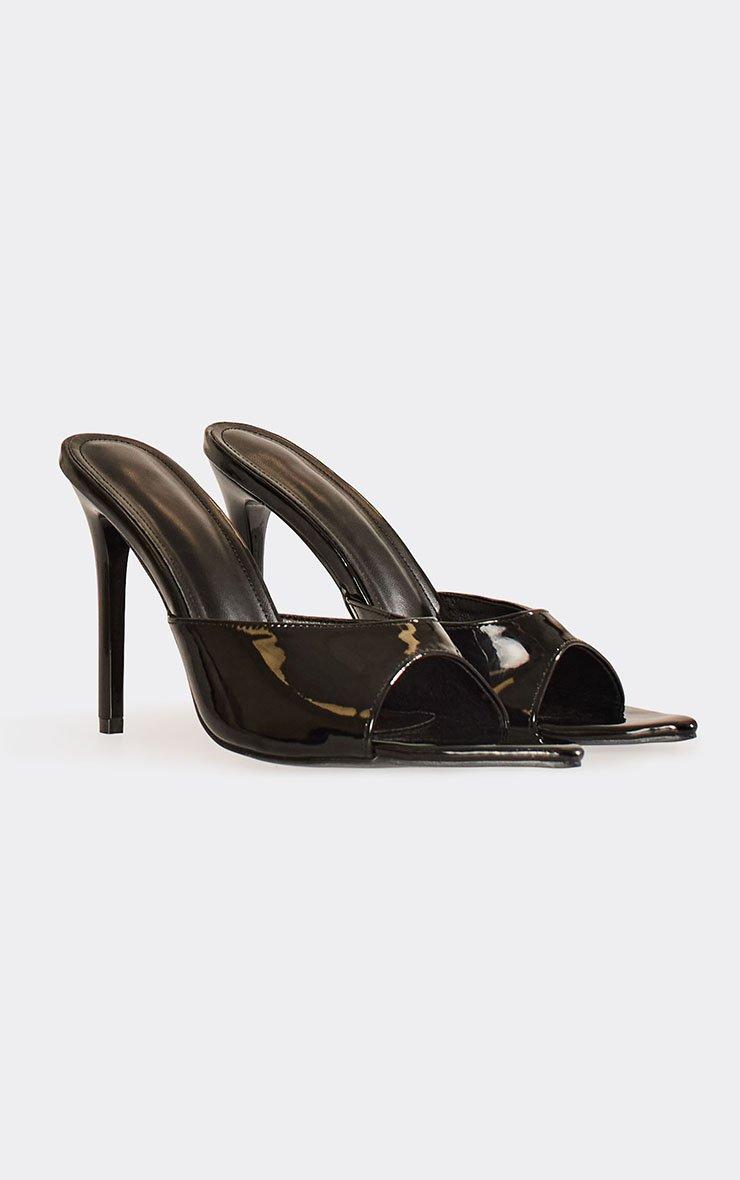 Cupid Pointed Peep Toe Stiletto Heel Mule In Black Patent | EGO US | EGO