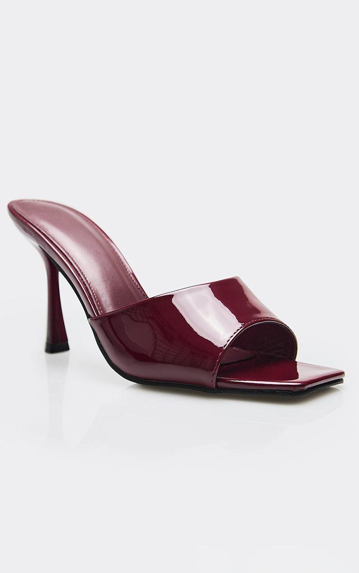 Gaia Square Peep Toe Stiletto Heeled Mule In Burgundy Patent | EGO US | EGO