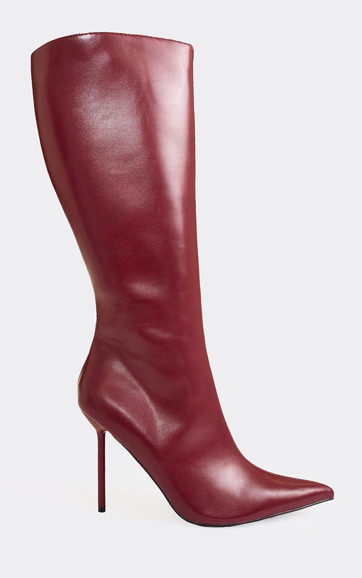 Slayer Pointed Toe Stiletto Heel Knee High Boot In Burgundy Faux ...