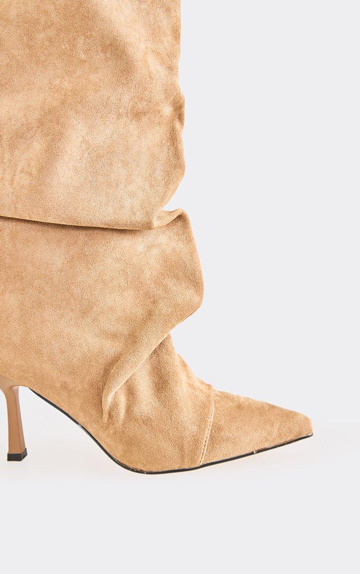 Cave Pointed Toe Slouched Detail Knee High Boot In Beige Faux Suede ...