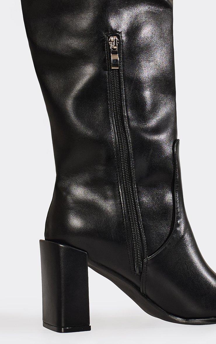 Bernice Square Toe Block Heel Knee High Boot In Black Faux Leather | EGO EU | EGO