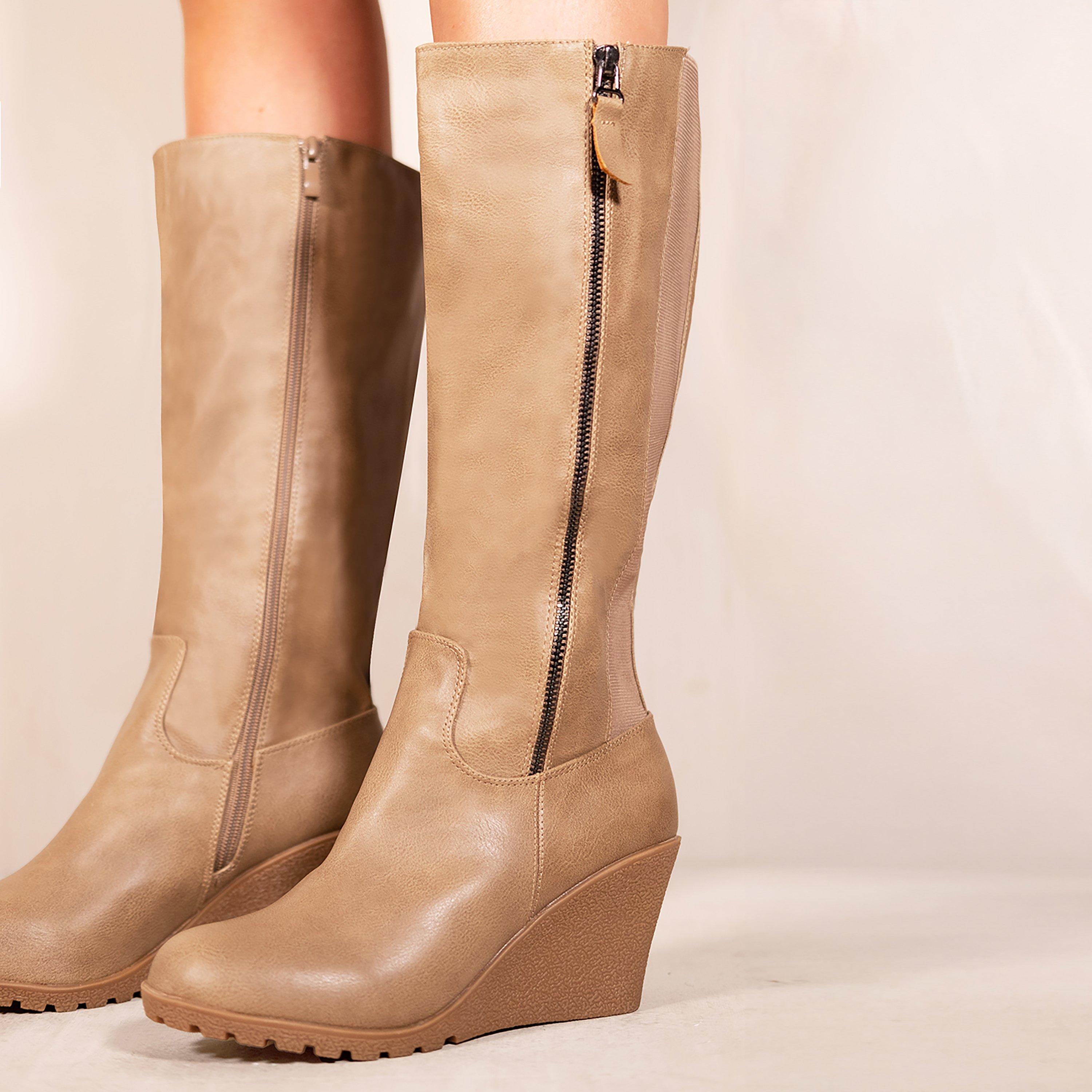 Where’s That From | Khaki Pu Lara Mid Calf Boots | Heeled Ankle Boots ...